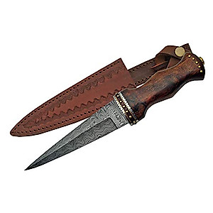 Szco Supplies 12.5" Damascus Steel Sgian Dubh Scottish Dirk Knife, One Size, Brown (DM-1076)