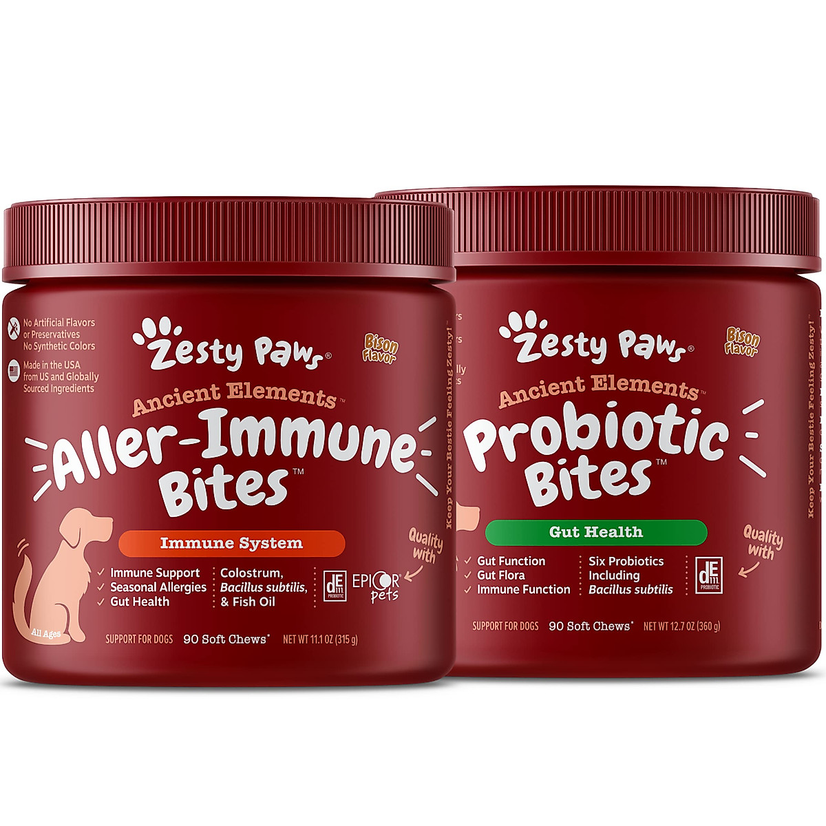 Ancient Elements Allergy & Immune Bites for Dogs - Omega 3 Wild Alaskan Salmon Fish Oil + Ancient Elements Probiotics for Dogs - Chewable Dog Probiotic Supplement