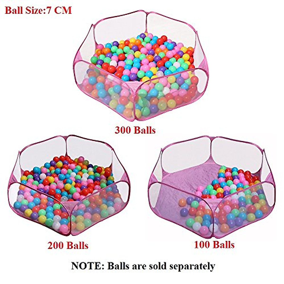 Jacone Portable Cute Hexagon Children Ball Pit, Indoor and Outdoor Easy Folding Ball Play Pool Kids Toy Play Tent with Carry Tote, Balls Not Included (Pink)