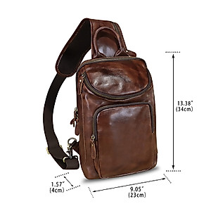 Genuine Leather Sling Bags Hiking Sling Backpacks Vintage Handmade Crossbody Chest Daypack Anti-theft Shoulder Satchel (Coffee)