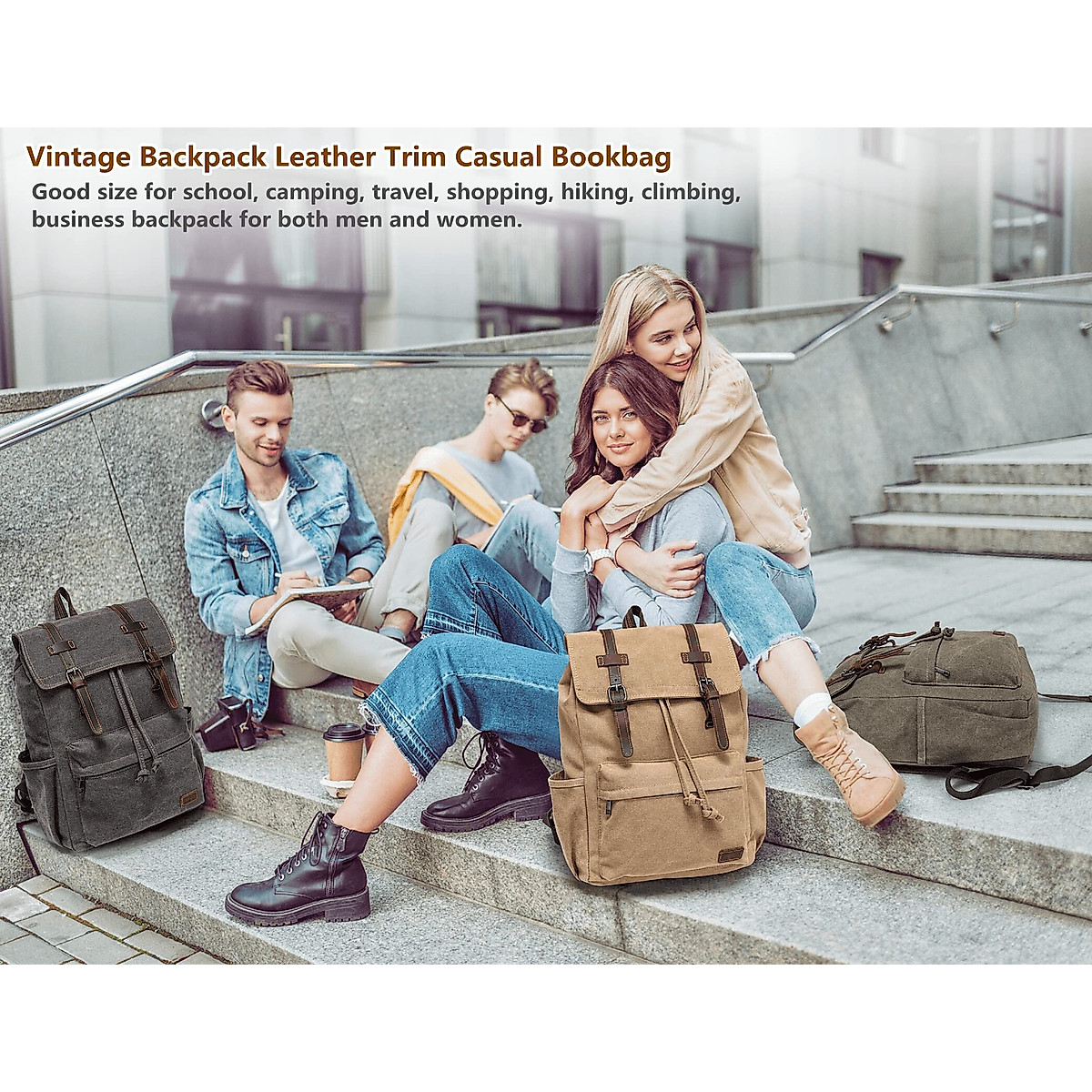 JIELV Canvas Vintage Backpack,Mens Travel Rucksack,Casual Daypack Bookbag for Laptop School College Hiking(Army Green)