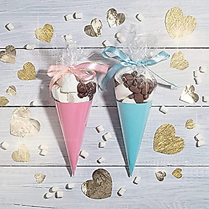 Large Cone Cellophane Bags,7x15 Inches 200 PCS Plastic Popcorn Cone Bags for Party, Clear Cone Shaped Treat Bags with Twist Ties