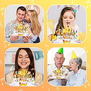 Musical Birthday Card, Blowable LED Light 3D Birthday Cake Popup Cards & Play Music Birthday Cards, Blow out Light and Cheers 'Happy Birthday' Funny Birthday Cards for Women Men Kids Husband Mom