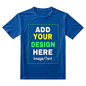 Custom T Shirts for Men, Personalized Tshirts Design Your Own Image Text T-Shirt Cotton Tee Front/Back Print Father Gifts M-Blue