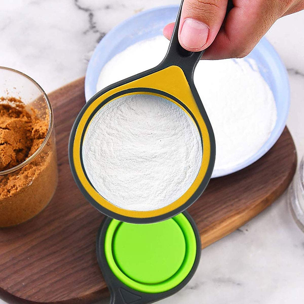 RubonC Measuring Cups and Spoons Set, 8 Pieces Collapsible Portable Durable Spoons with Cup Set for Liquid and Dry Food Measurement Used for Weight Loss and Perfect Recipe