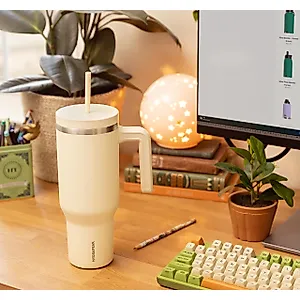 Hydrapeak Voyager 40 Oz Stainless Steel Tumbler with Handle, Insulated Water Bottle With Straw & Lid, Cupholder Friendly Reusable Travel Mug (Iris)