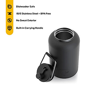 RTIC Jug with Handle, One Gallon, Black Matte, Large Double Vacuum Insulated Water Bottle, Stainless Steel Thermos for Hot & Cold Drinks, Sweat Proof, Great for Travel, Hiking & Camping