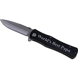 World's Best Papa Folding Pocket Knife - Great Christmas or Father's day gift for papa, grandpa (Black Handle)