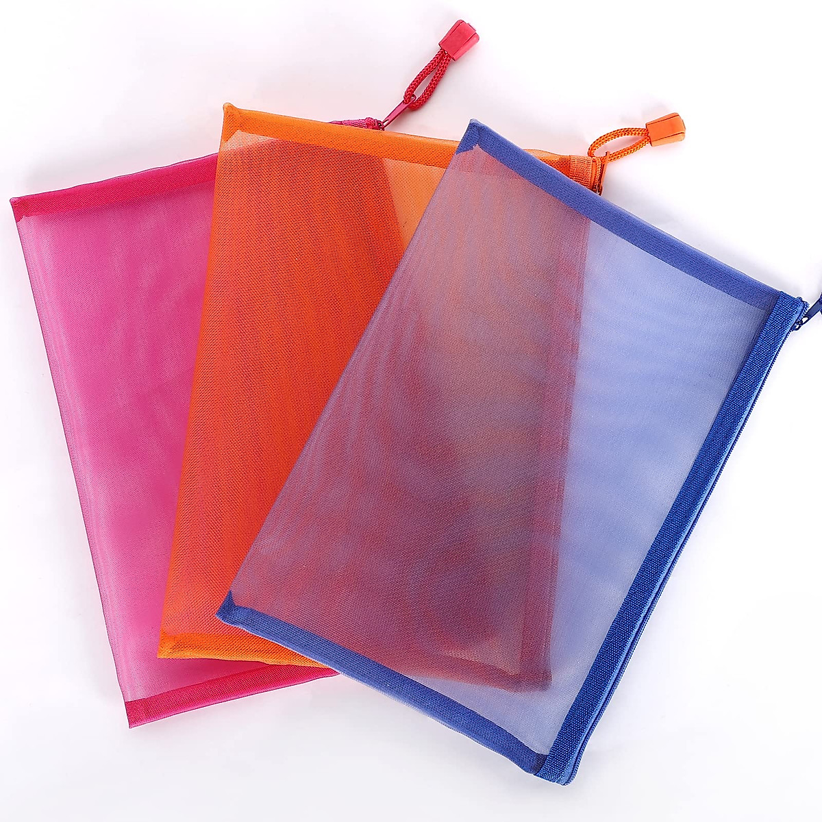 Sinzip 12 Pieces Zipper Nylon Mesh Pouch, Mesh Cosmetic Bags Makeup Bags Pencil Case, Multipurpose Travel Bags for Cosmetic School Office Supplies and Travel Accessories (Multicolored 01, A5)