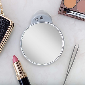 Zadro Dual-Sided 10X/5X Magnification LED Lighted Compact Travel Lightweight Portable Spot Makeup Mirror, Gray/White, FC30L
