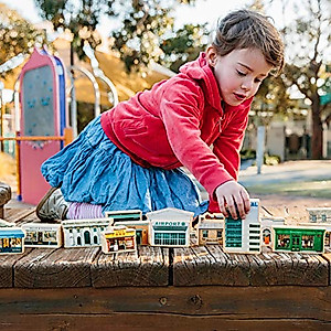 THE FRECKLED FROG My Little Town - Set of 20 - Ages 1+ - Wooden Blocks for Toddlers - Includes Bakery, Hospital, Supermarket and More - Double-Sided