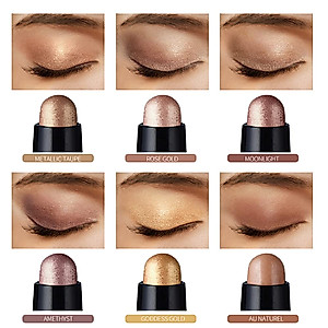 KIMUSE 6 PCS Brown and Neutral Metallic Eyeshadow Stick,Creme to Powder Cream Shimmer Eyeshadow Pencil Crayon,Long Lasting & Waterproof Eyeshadow Stick Eye Sets