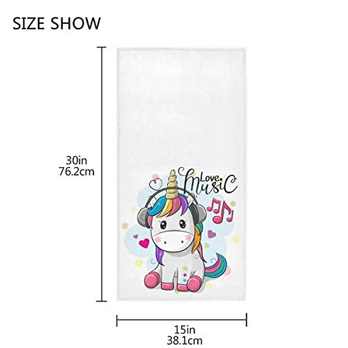Pfrewn Cute Baby Rainbow Unicorn Hand Towels 16x30 in Unicorns Music Note Hearts Bathroom Towel Soft Absorbent Small Bath Towel Kitchen Dish Guest Towel Home Bathroom Decorations