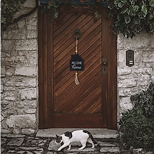 OYATON Welcome Home Wood Hanging Sign Decor, Small Black Rustic Wooden Blocks House Hanging Sign with Beads and Jute Rope Tassel for Wall Farmhouse Decoration,Front Door and Porch Home Decor