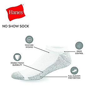 Hanes Men's Double No Show Socks 12-Pair Pack, Available in Big & Tall