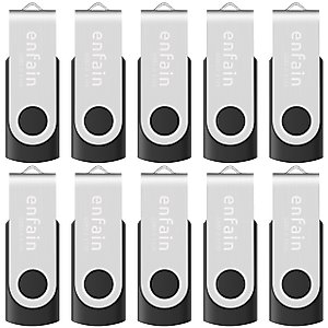 10-Pack Enfain 16GB USB 2.0 Swivel Flash Drives: Shareable Data Storage for Home & Office Use (Black)