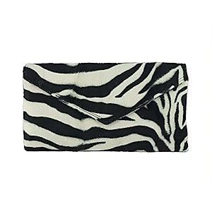 LONI Womens Neat Envelope Animal Print Faux Fur Clutch Bag/Shoulder Bag in zebra