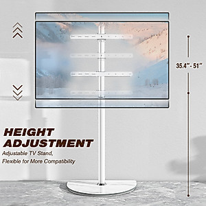 Universal Corner TV Floor Stand with Swivel Mount for 32-65 inch LED LCD Plasma Flat Panel or Curved Screen TVs, Mid Century Modern TV Stand with Height Adjustable and Semi Circular Glass Base, White