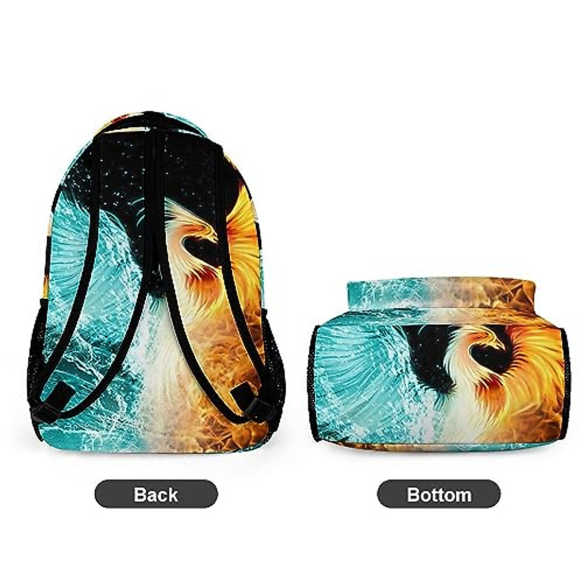 Supdreamc Lightweight Daypack Bookbag for Trekking Business Walking Cycling - Big Capacity Anti-Theft Multipurpose Carry On Bag, Ice Water Fire Flame Phoenix Bird Art Business Computer Bag