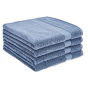 Amazon Basics Dual Performance Bath Towel - 4-Pack, Cotton, True Blue