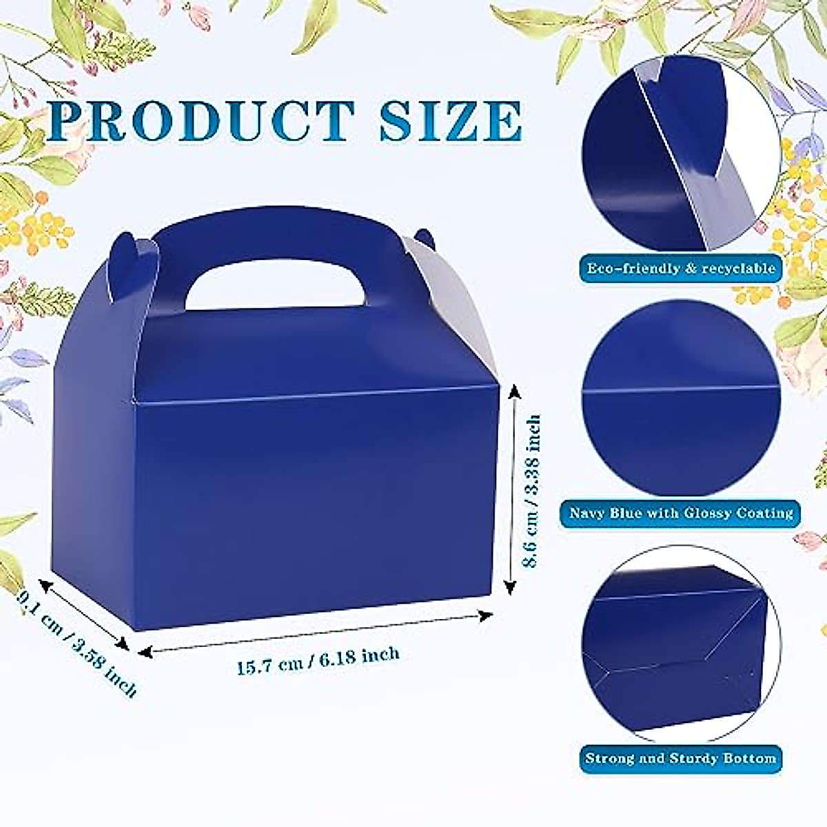 36 Pack Treat Boxes Gable Boxes Party Favor Boxes Paper Gift Boxes for Baby Shower, Birthday, Wedding Party 6.18 x 3.58 x 3.38 Inches (Navy Blue)
