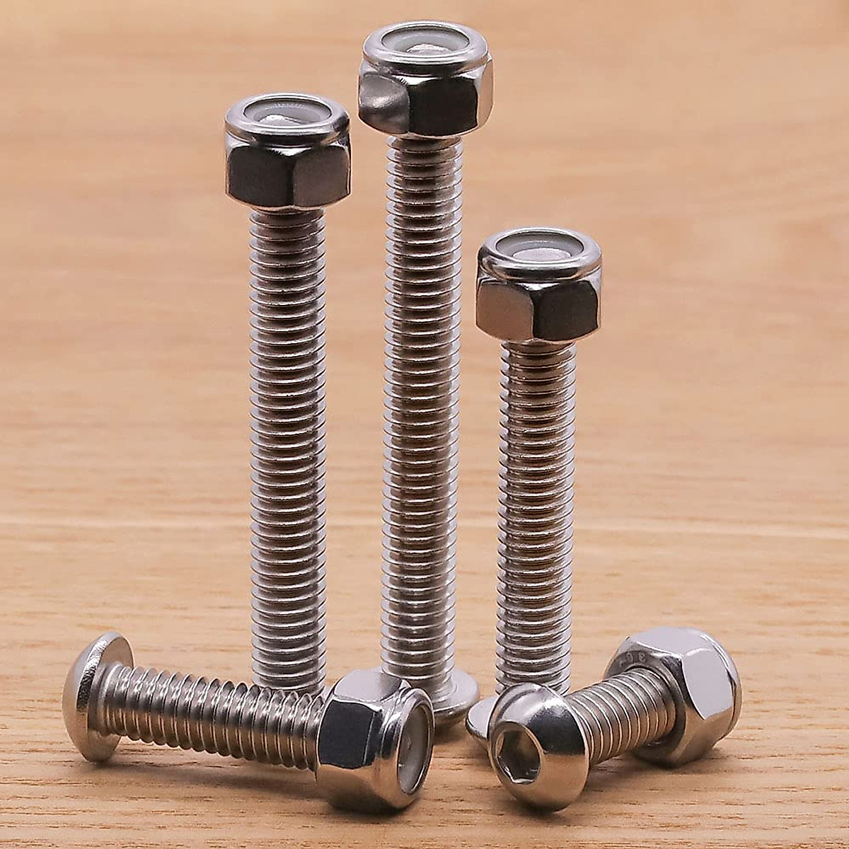 3/8-16 x 3 (10 Sets) Stainless Steel Button Head Socket Cap Screws with Hex Locknuts with Nylon Insert, Stainless Steel 304 (18-8), Full Thread, Allen Hex Drive
