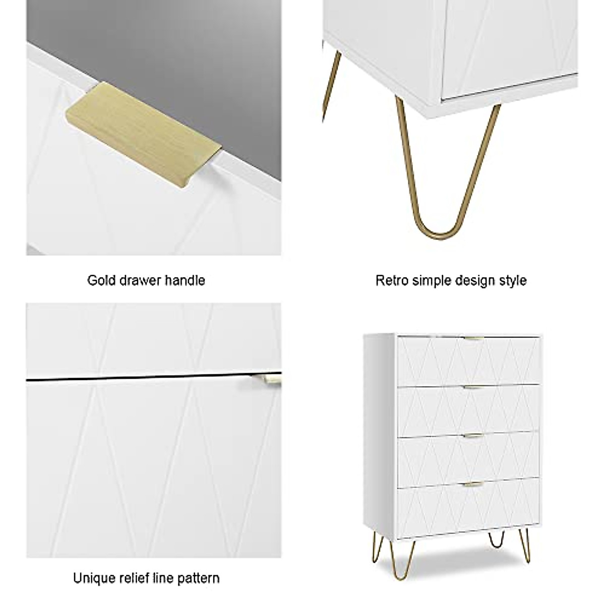 Scurrty 4 Drawer Dresser, Storage Cabinet, Tall Drawers Chest Organization for Closet, Bedroom, Office File Nightstand, Living Room, Entryway with 4 Metal Legs Anti-Tipping Device(Set of 1, White)