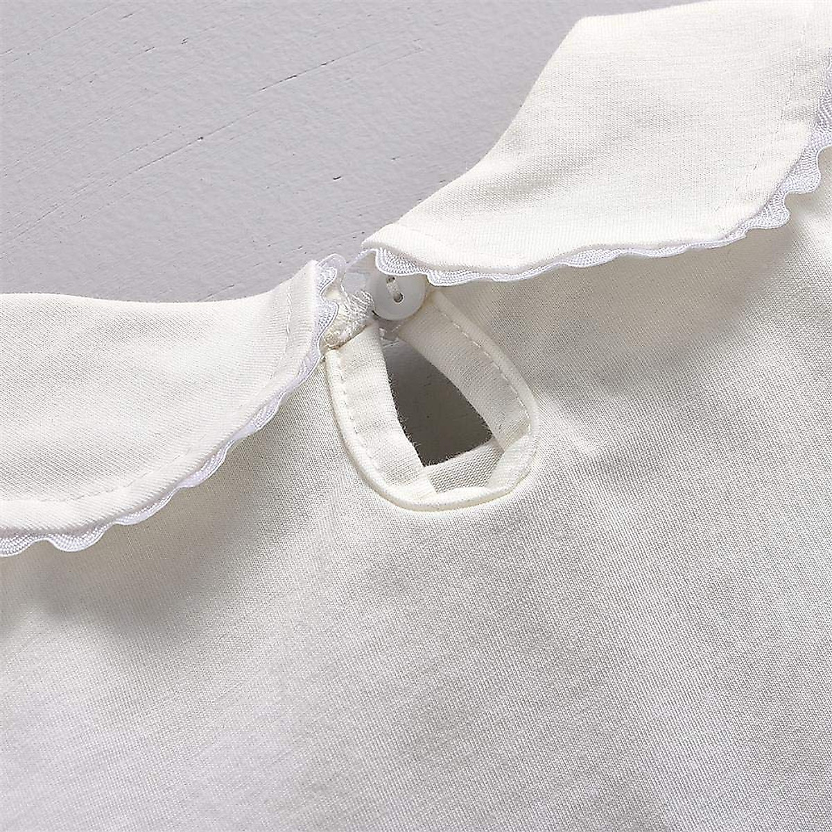 MODNTOGA Kids Baby Girl Long Sleeve Collar Shirt Toddler White Blouse Puff Short Sleeve T-Shirt Solid Color Basic Top Bottom (E(Off-White), 2-3 Years(100))