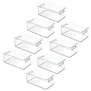 mDesign Deep Plastic Kitchen Storage Organizer Container Bin for Pantry, Cabinet, Cupboard, Shelves, Fridge, or Freezer - Holds Dry Goods, Sauces, Condiments, Drinks, Ligne Collection, 8 Pack, Clear