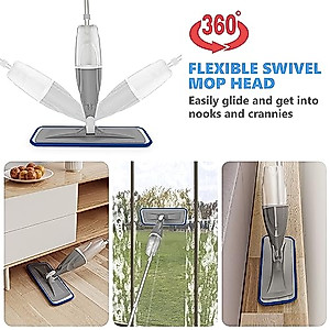 Spray Mops for Floor Cleaning Microfiber Floor Mop for Hardwood Floors Wet Dust Mop Flat Mop Floor Cleaner Mop with 4 Washable Pads 440 Ml Refillable Bottle for Wood Floor Tile Laminate Vinyl Kitchen