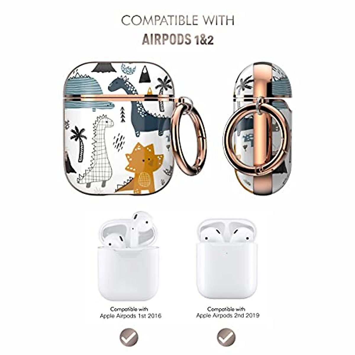 wenew Protective Airpods Case Cover Designed for Apple Airpods 2 & 1, Cute Fadeless Patterns Shockproof Hard Case Cover with Portable Keychain Clip for Girls Kids Women Men