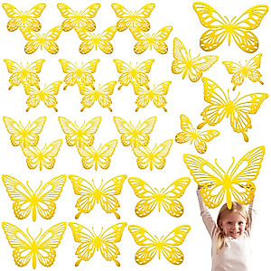 Yeaqee Large Butterfly Party Decoration 3D Butterflies Wall Decor Set 2 Sizes 3 Styles Large Stickers for Birthday Baby Shower Nursery Bedroom Wedding Decor Cutouts(Gold)