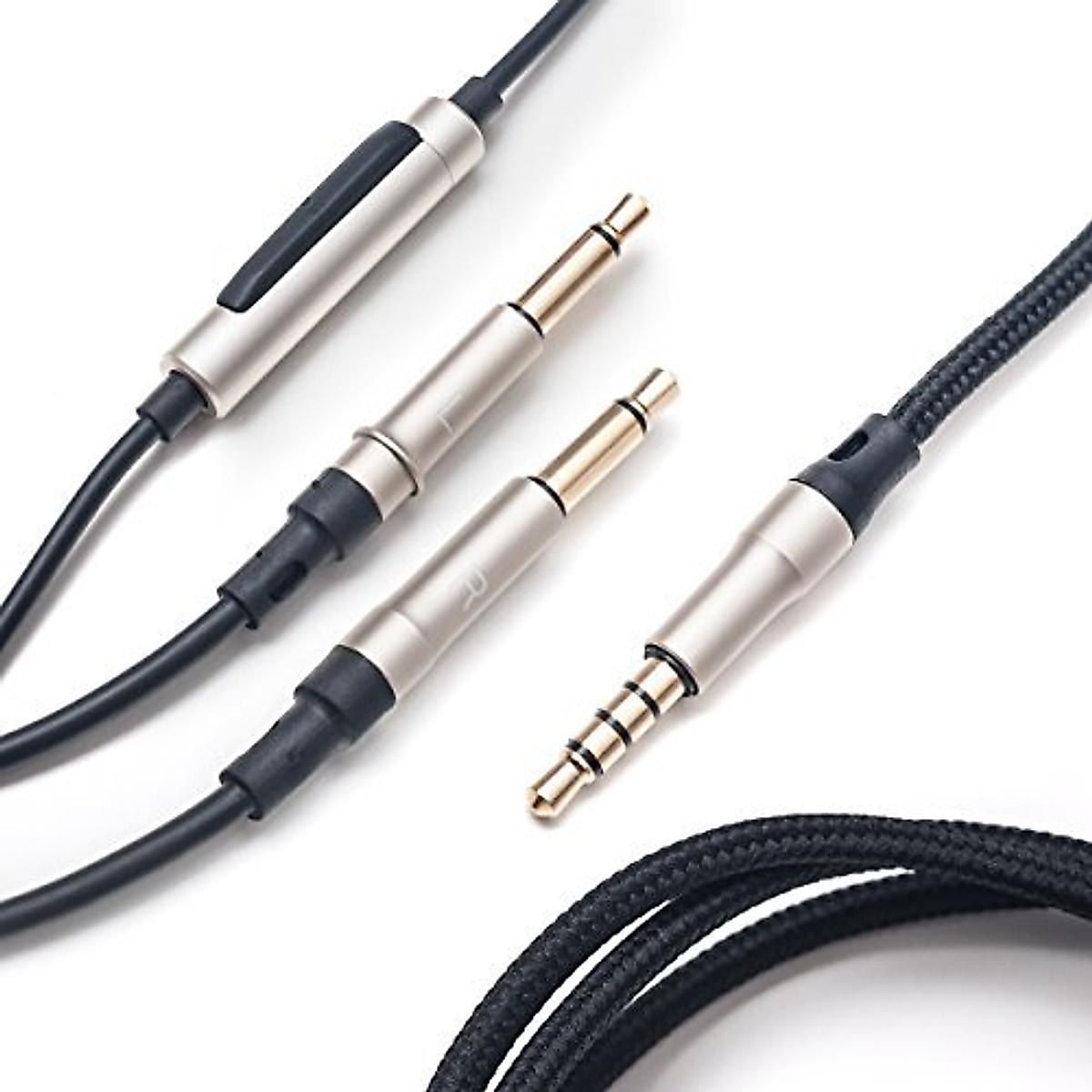 MEZE AUDIO | 1.2m Cable with Mic & Remote for 99 Classics Walnut Silver | 3.5mm Male to Dual TS Mono 3.5mm Male Connector Plug | Kevlar Reinforced Fabric | Oxygen-Free Copper