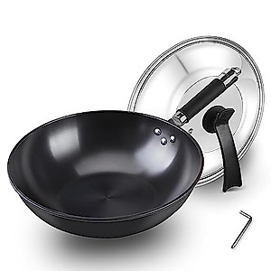 KAKULO 12 Inch Stir Fry Pan with Lid, Large Cooking Pan with Detachable Standing Handle - Induction Compatible