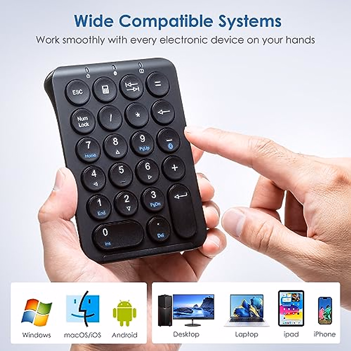 SANWA Bluetooth Numeric Keypad, Rechargeable Wireless Ten Key Number ...