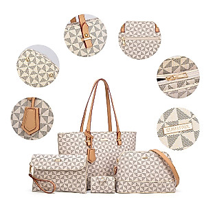 Women Fashion Synthetic Leather Handbags Tote Bag Shoulder Bag Top Handle Satchel Purse Set 4pcs