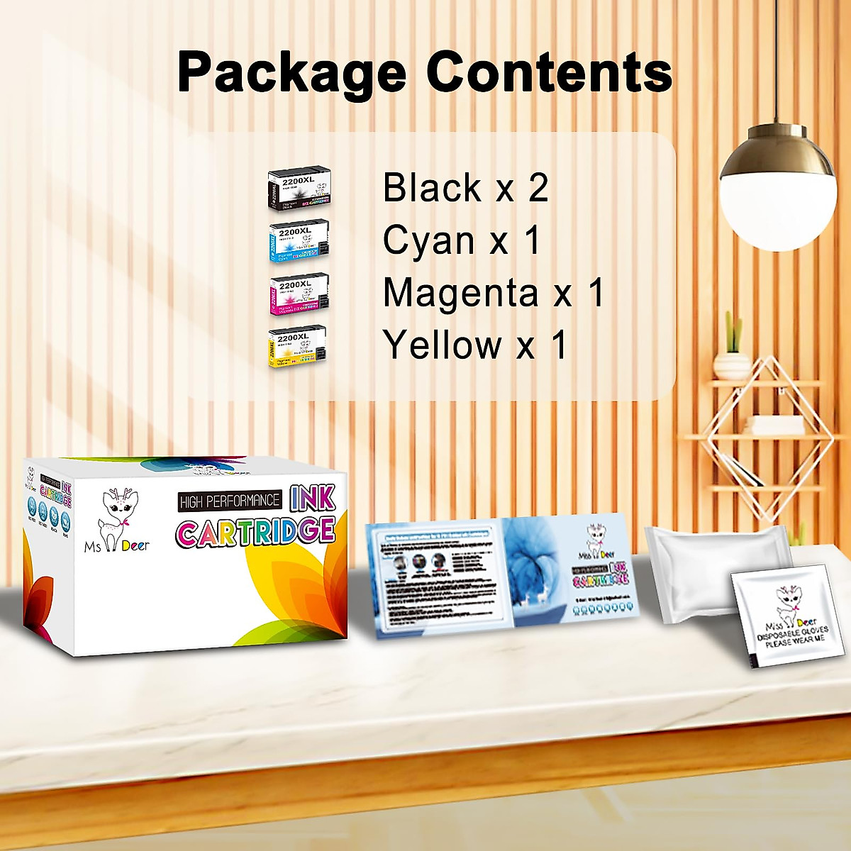 MS Deer Compatible PGI-2200XL Pigment Ink Cartridges Replacement for Canon 2200 XL for Maxify MB5420 MB5320 MB5120 MB5020 iB4120 iB4020 Printers (2 Pigment Black, 1 Cyan, 1 Magenta, 1 Yellow) 5-Pack