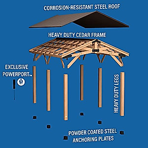 Backyard Discovery Norwood 20 ft. x 12 ft. All Cedar Wooden Carport Pavilion Gazebo with Hard Top Steel Roof