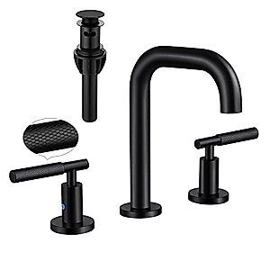 KPAIDA Bathroom Faucets, 3 Hole Bathroom Sink Faucet Matte Black 8 inch Widespread Bathroom Faucet, 2 Handle Faucet for Bathroom Sink Vanity with Pop Up Drain