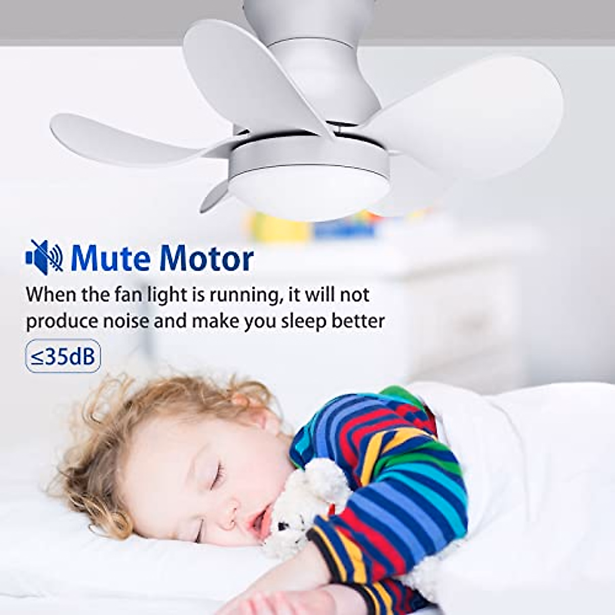 Regair Ceiling Fans with Lights, DC Motor 22 inch Flush Mount Ceiling Fans with Lights and Remote Control, Reversible Blades Small White Quiet low profile Ceiling Fan