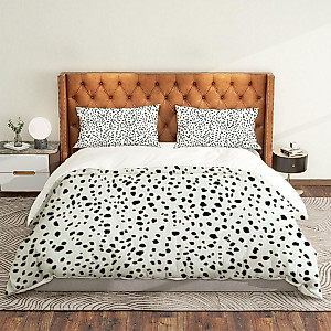 LKODZFABU Duvet Cover King Size Animal Print Seamless Irregular Ink Spots White Dalmatian Comforter Duvet Cover Set with Zipper Soft & Breathable Bedding Sets for Kids Adults Home Decor