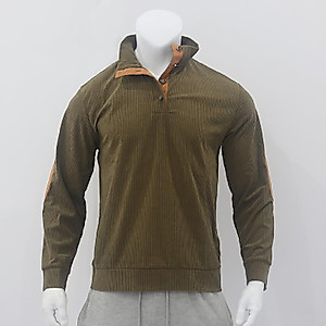 Men's Outdoor Casual Stand Collar Long Sleeve Sweatshirt Vintage Single Breasted Stand Collar Jacket Sweaters (Khaki,3X-Large)