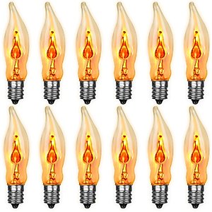 Supernoor Christmas Flickering Flame Light Bulbs,12 Pack C18 Flicker Flame Light Bulbs E12 Base 120 Volts 1 Watt for Electric Candle Lamps Window Candelabra Chandeliers Christmas Bulbs