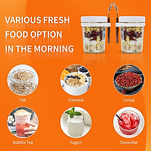 Woisut Overnight Oats Containers with Lids and Spoons, 2 Pack Large Capacity Overnight Oats Jars with Measurement Marks, 16 oz Glass Storage Container Airtight Jars for Cereal Milk Fruit Salad, White