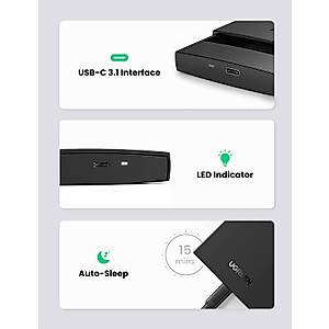 UGREEN USB C Hard Drive Enclosure USB C 3.1 Gen 2 to SATA Adapter for 2.5" SATA SSD HDD 6Gbps High-Speed Support UASP SATA III Compatible with MacBook Pro Air WD Seagate Toshiba Samsung Hitachi