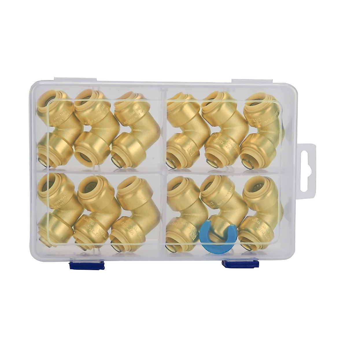 SUNGATOR 1/2" Elbow, Pushfit 90 Degree Elbow, No Lead Brass Plumbing Fitting 1/2" 90 Elbow, Push to Connect PEX, Copper, CPVC, with 1 Disconnect Clip, Pack of 12