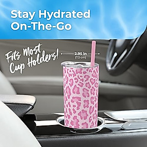 Leopard Print Vacuum Insulated Stainless Steel Skinny Tumbler with Straw - Coffee Mug with Lid, Tea Cup for Travel, Pet Mom, Pet Dad Gifts for Pet Lovers - Insulated Water Bottle - Woman Travel Mug