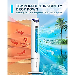 Evaporative Cooler - 46" Swamp Cooler with Remote, G-Ocean Air Cooler Fan with Night Light, 8H Timer, Oscillating, 3 Modes, 3 Speeds, 2 Ice Packs, Portable Air Conditioner for Home/Office/Outdoor