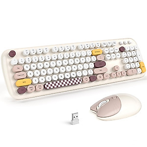 MOFII Wireless Keyboard and Mouse Combo, 2.4G Full-Size Retro Typewriter Computer Keyboard and 3 Level DPI Adjustable Wireless Mouse for Windows, Mac OS Desktop/Laptop/PC
