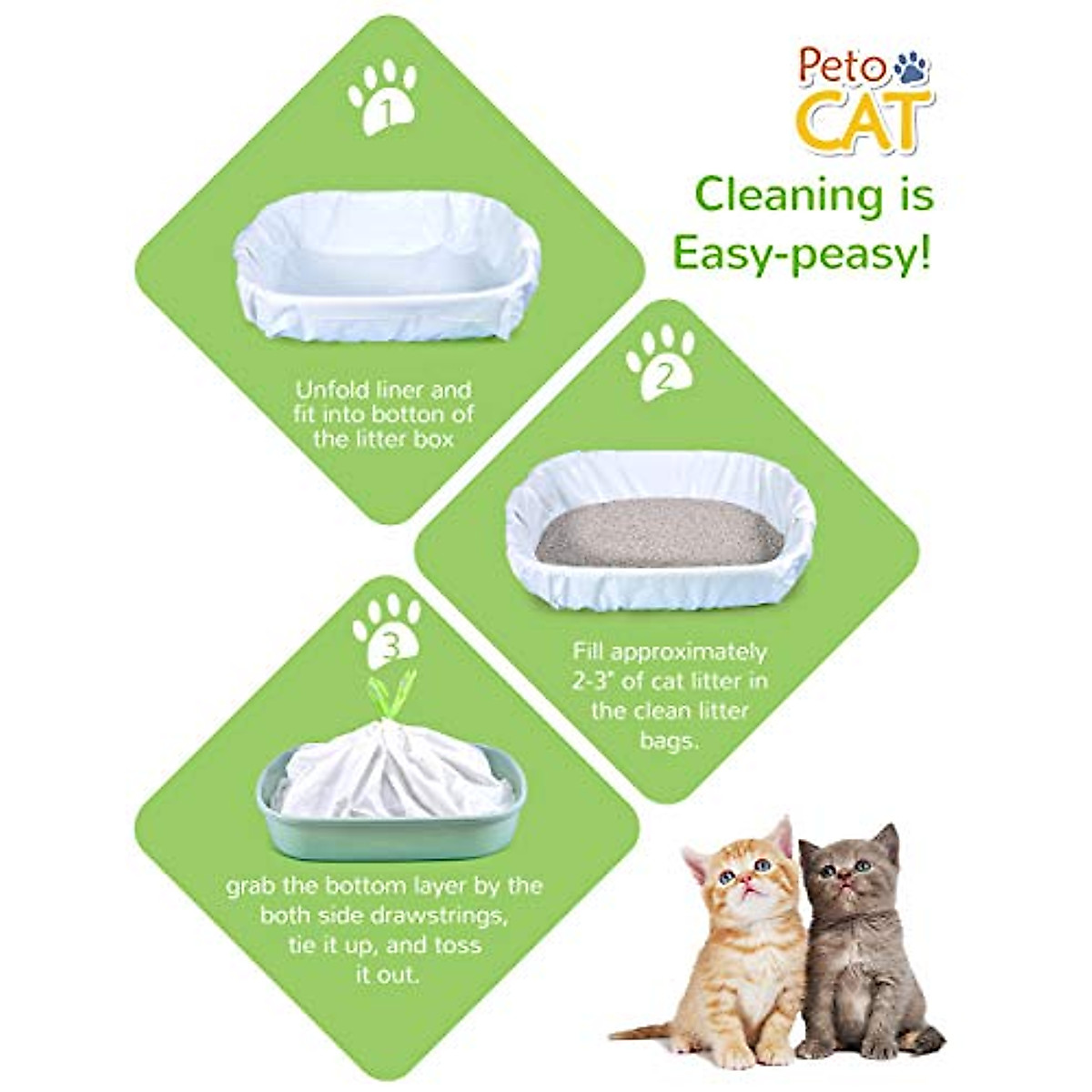 PETOCAT Litter Box Liners, 34 Count Jumbo Cat Litter Pan liners, Drawstring Litter Liner Bags For Litter Box, Easy Clean Up. Thick Large Kitty Litter Liner XL, Eco Friendly Pet Cat Supplies(36" x 19")